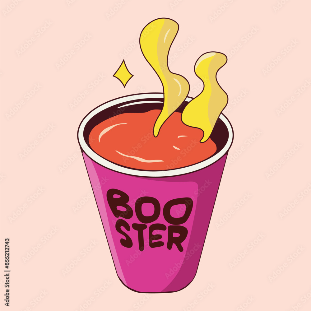 Cup of hot drink drawn in groovy doodle style vector illustration ...