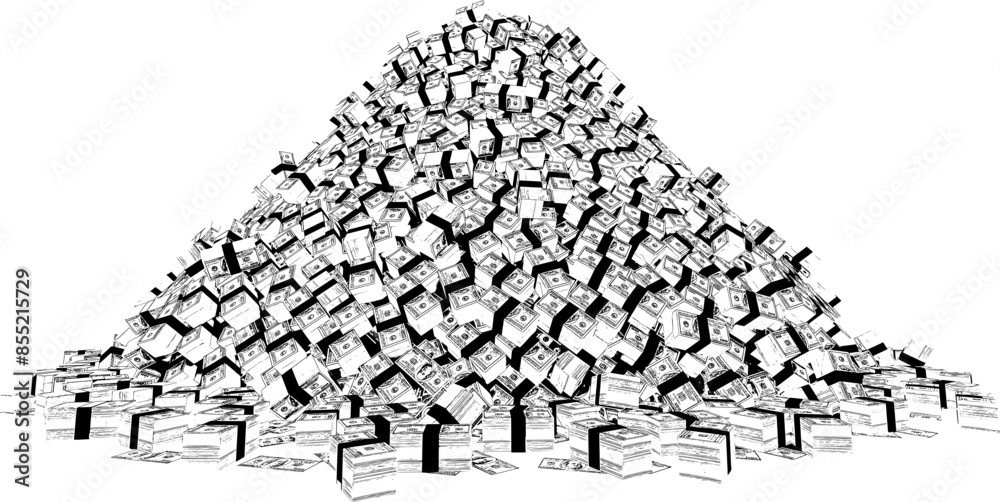 Huge pile of money, vector eps format of dollar stacks on pile isolated ...