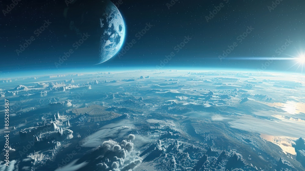View panoramic planet Earth universe from outer space astronomy concept ...
