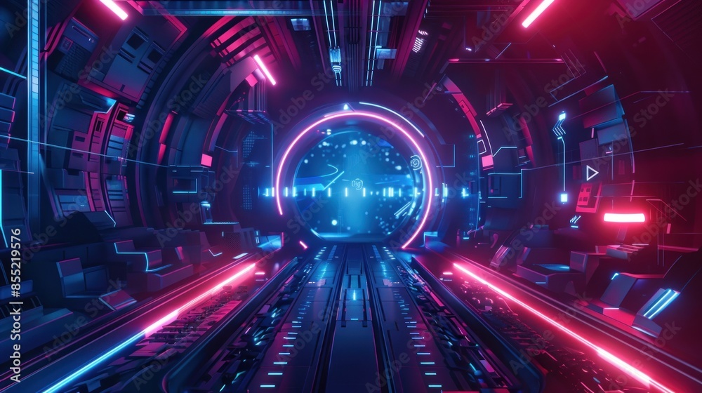 Technology digital circle style HUD interface display time machine neon ...