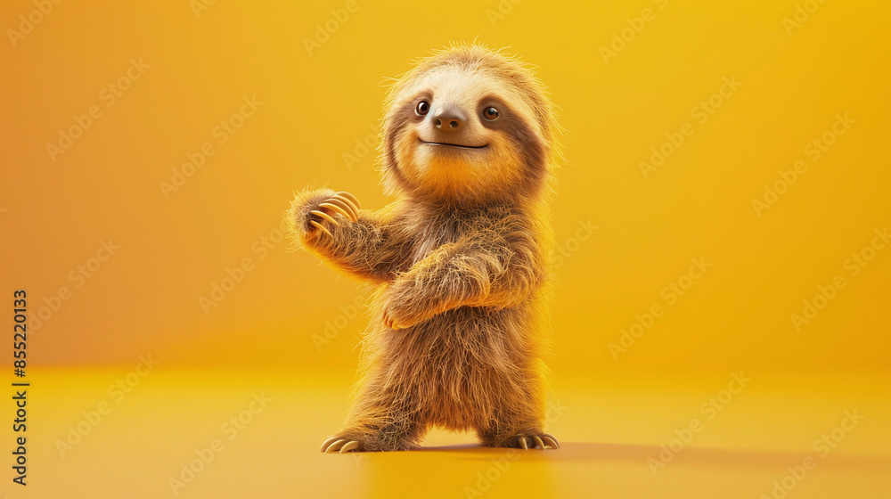 Baby sloth looking up backside full body standing on the ground ...