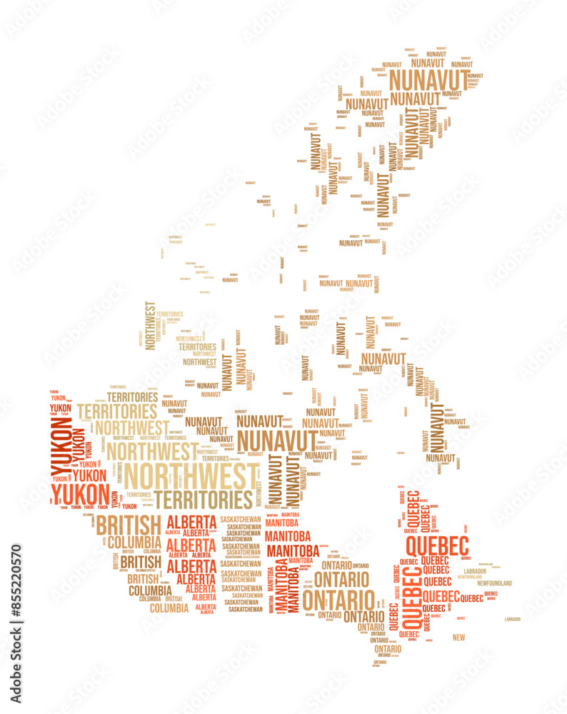 Canada Word Cloud. Country shape with province division. Canada ...