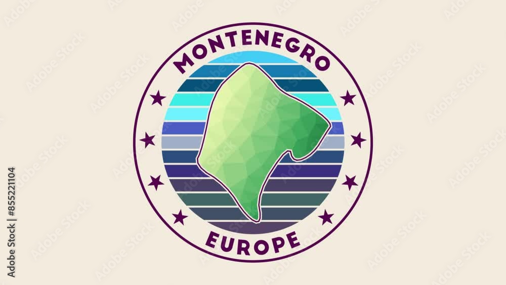 Montenegro intro video. Badge with the circular name and map of the ...
