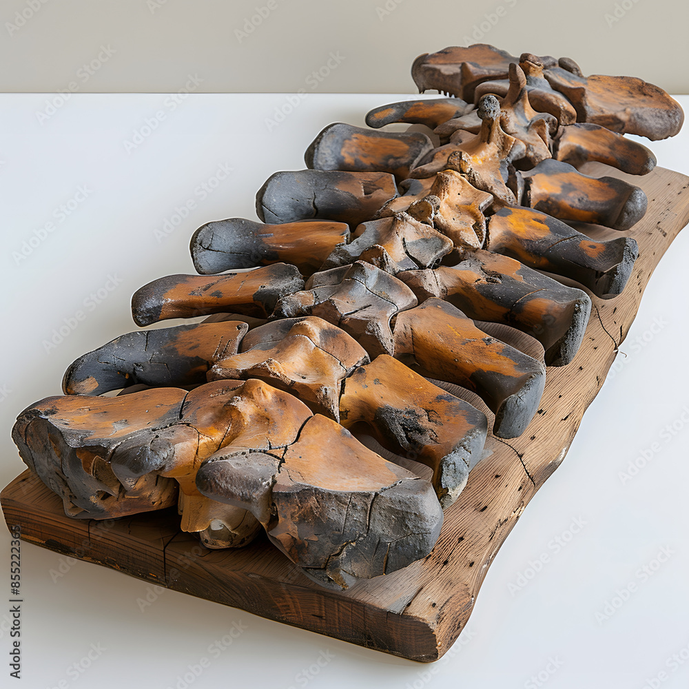 dinosaur vertebrae at table, paleontology museum, trelew, argentina ...