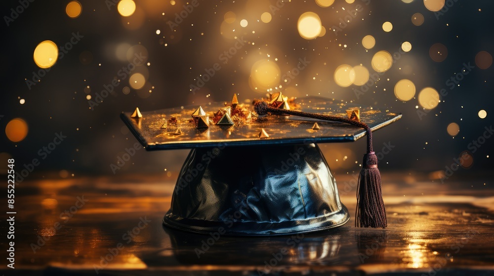 Floating graduation cap with a diploma background Stock Illustration ...