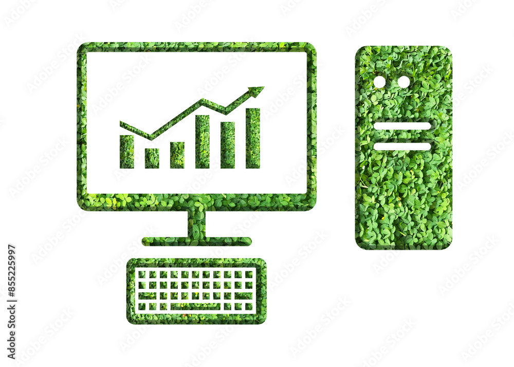 computer icon made of green grass, symbol of green technology, go green ...