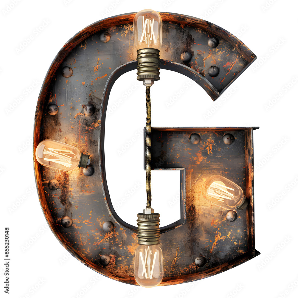 The letter G is lit up with three bulbs. The letter is surrounded by a ...
