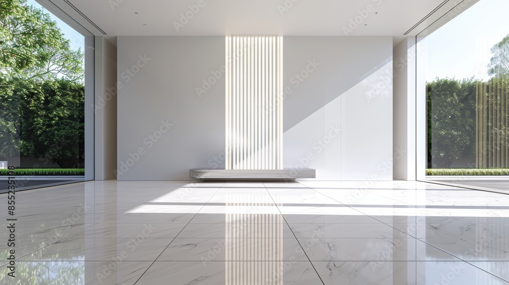 Graphic design of a modern memorial hall facade, sleek flat screens ...
