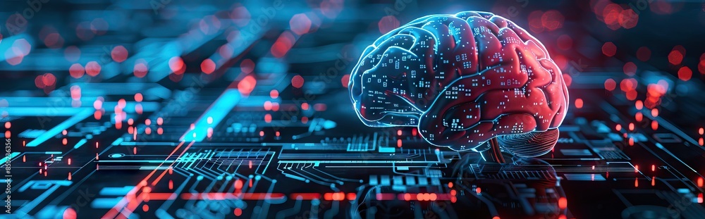 3d rendering of human brain on technology background represent artificial intelligence and cyber ...