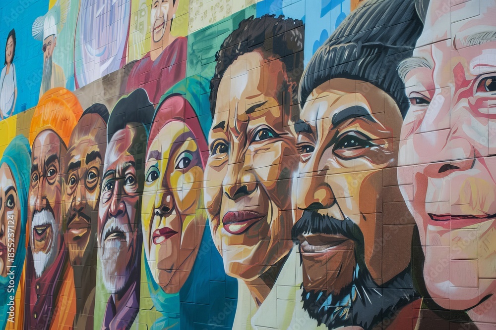Community mural featuring portraits of local residents, celebrating ...