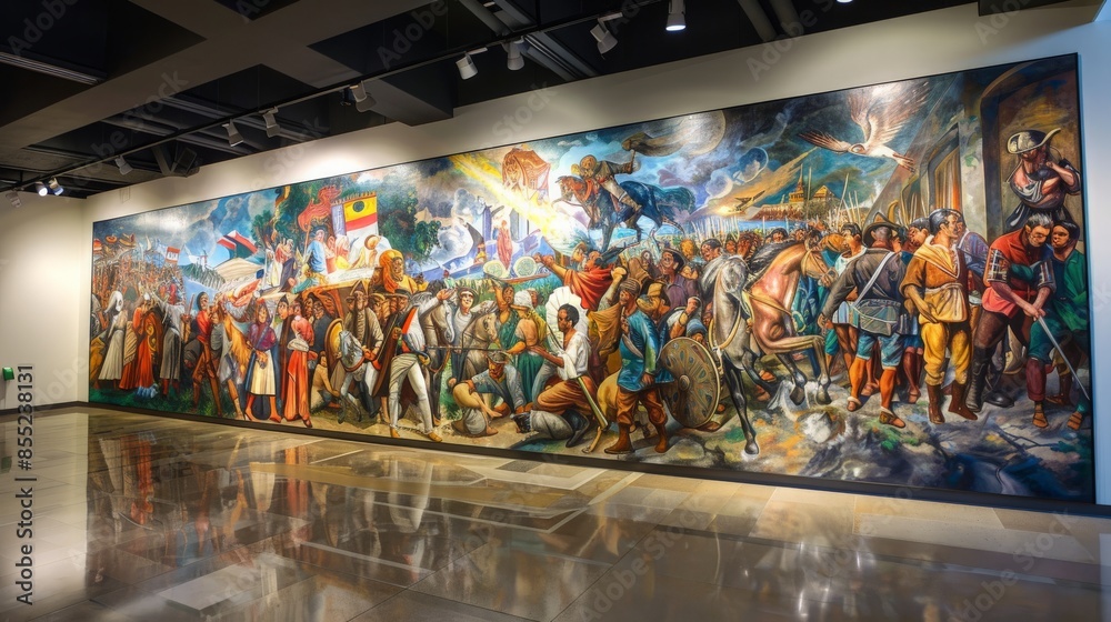 Large scale mural depicting historical events, with carefully rendered ...