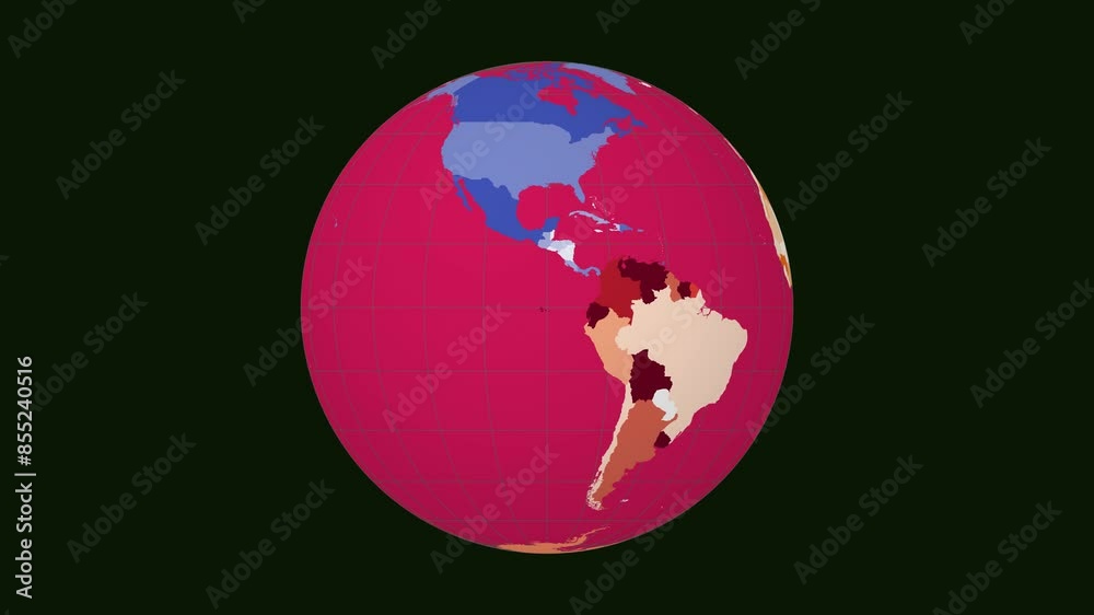 Spinning earth. Normal sphere view. Fast speed planet rotation. Colored ...