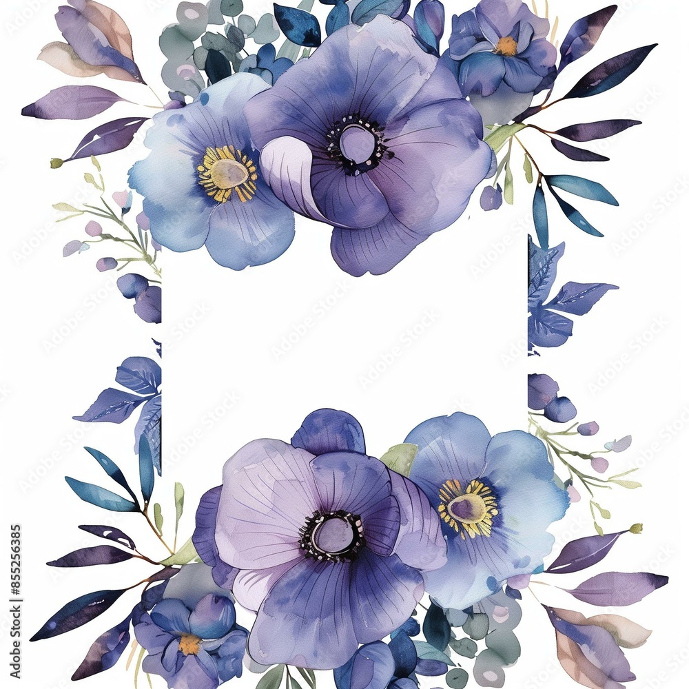 Elegant Blue and Purple Floral Border Design for Invitations and Cards ...