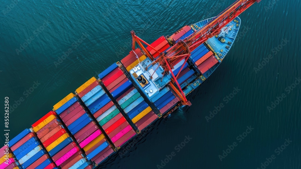 Container ship carrying container boxes import export dock with quay ...