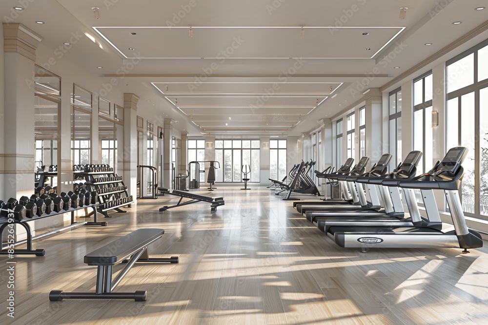 Modern fitness center interior with high quality training equipment in ...