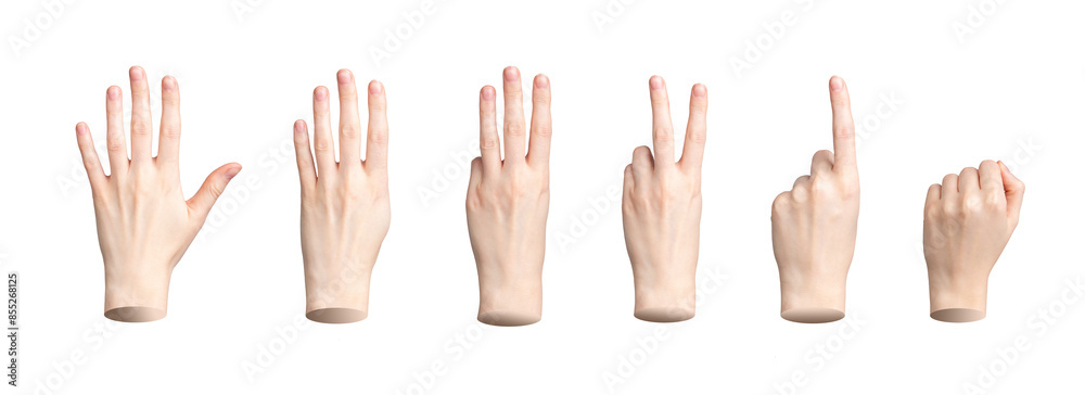 Countdown hand gesture. Finger showing from five to till one, zero ...