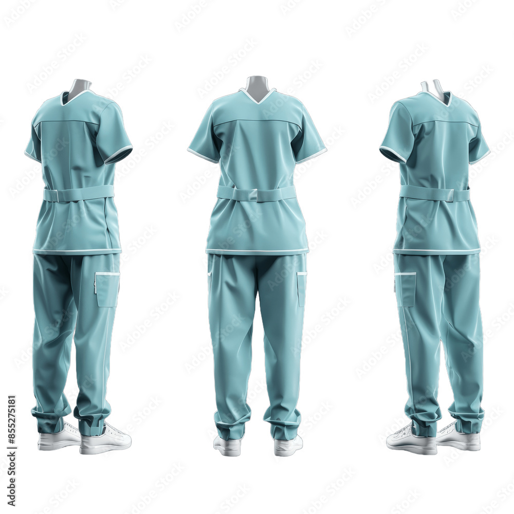 Nurse uniform mockup in front back and side views 3d rendering Isolated ...
