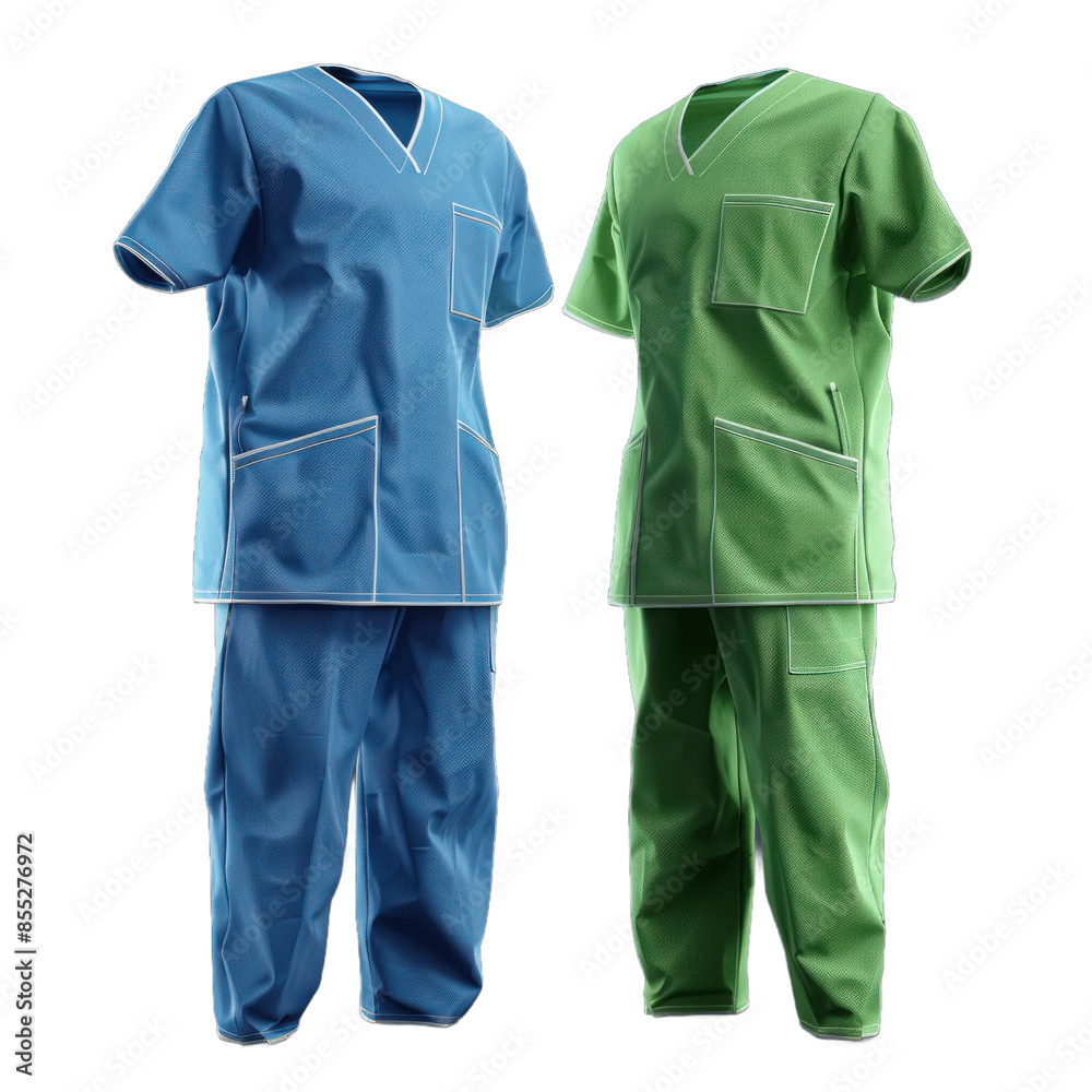 Realistic 3D Mockup Of Medical Scrubs Blue And Green Isolated on ...