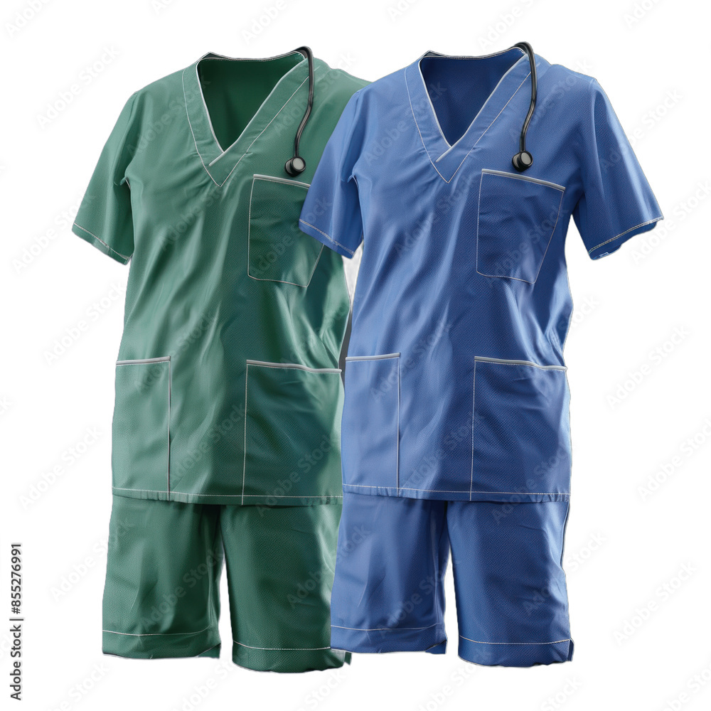 Realistic 3D Mockup Of Medical Scrubs Blue And Green Isolated on ...