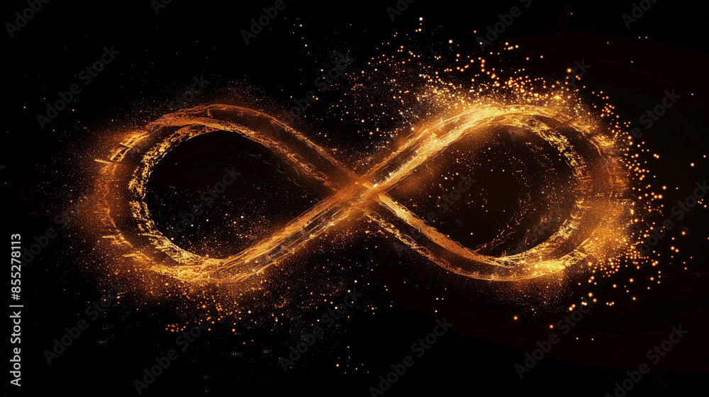 Beautiful fiery sparkling flame infinity symbol with sparks on a black ...