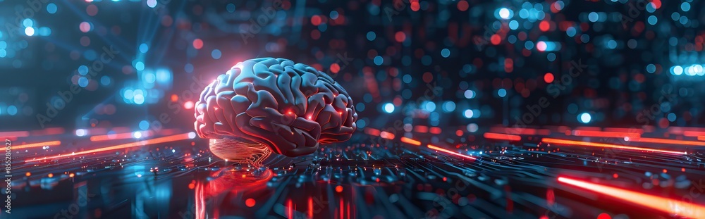 3d rendering of human brain on technology background represent artificial intelligence and cyber ...