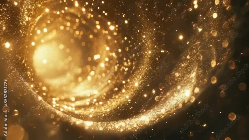 Abstract art featuring a spiral of golden light and floating particles ...