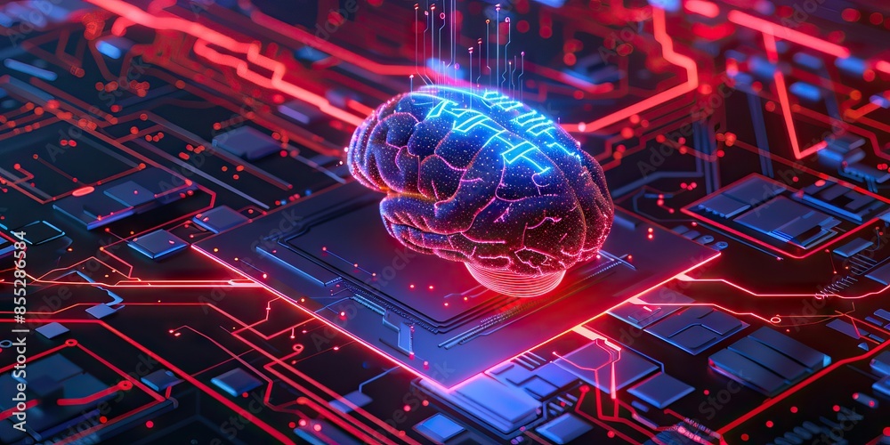 3d rendering of human brain on technology background represent artificial intelligence and cyber ...