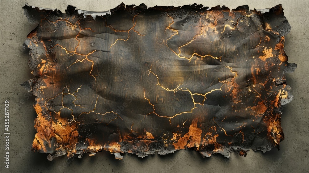 Damaged paper with burnt edges and corners realistic fire effects ashes ...