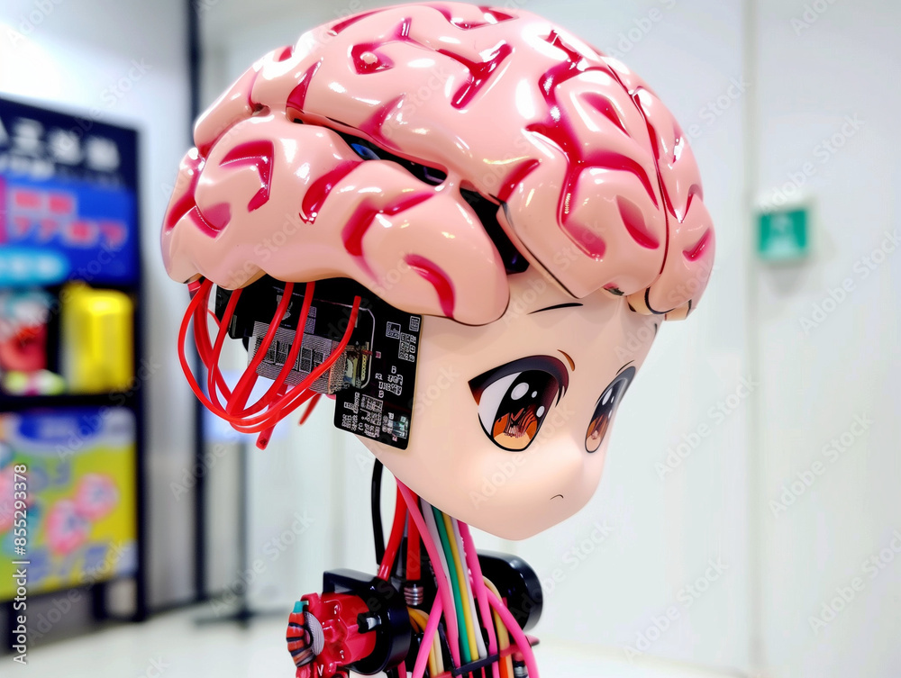 an LLM (large language model) represented as a mechantronic robot brain ...