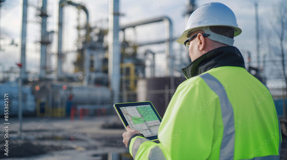 Capture the strategic focus of engineers utilizing digital tablets ...