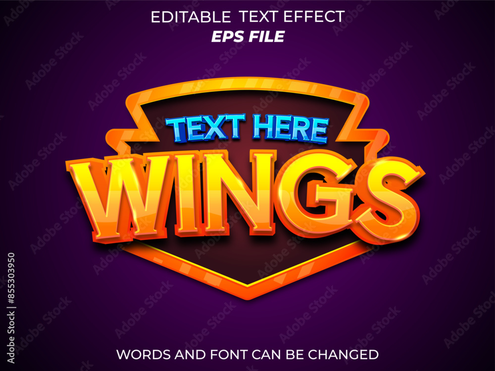wings text effect, font editable, typography, 3d text for games. vector ...