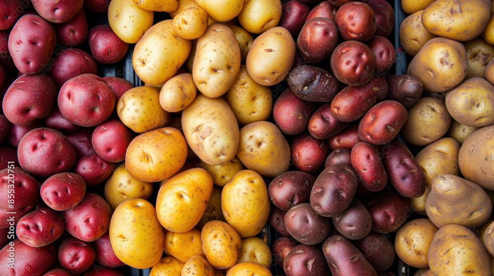 Variety of Fresh Potatoes: Red, Yellow, and Brown. National Potato Day ...