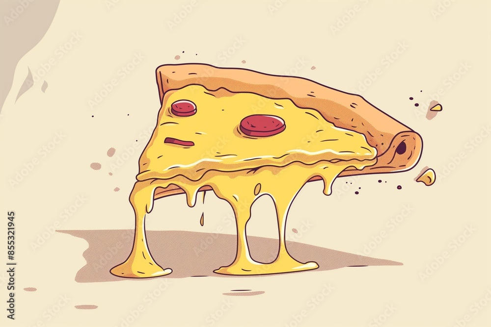 a funny cartoon of cheese pizza slice flat illustration, Hilarious ...