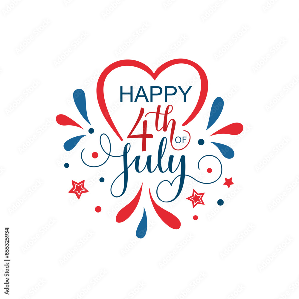 Happy 4th of July handwritten text isolated on white background. Vector ...
