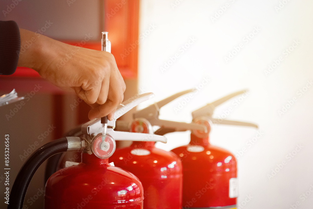 Engineer check fire suppression system,check fire extinguisher tank in ...