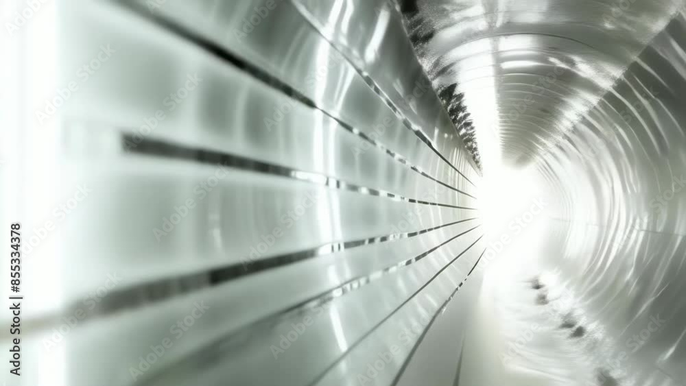 A detailed close-up view of a shiny metal ventilation duct reflecting ...