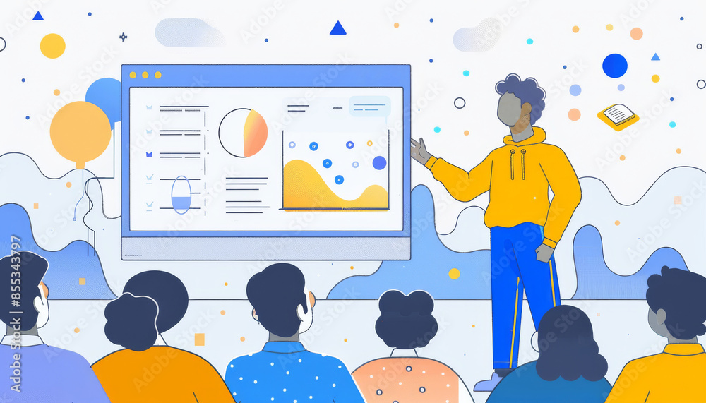 Engaging Startup Pitch Presentation Illustration with Presenter ...