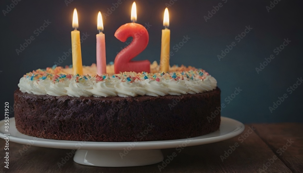birthday cake with a number 2 candle in a solid dark blue color ...