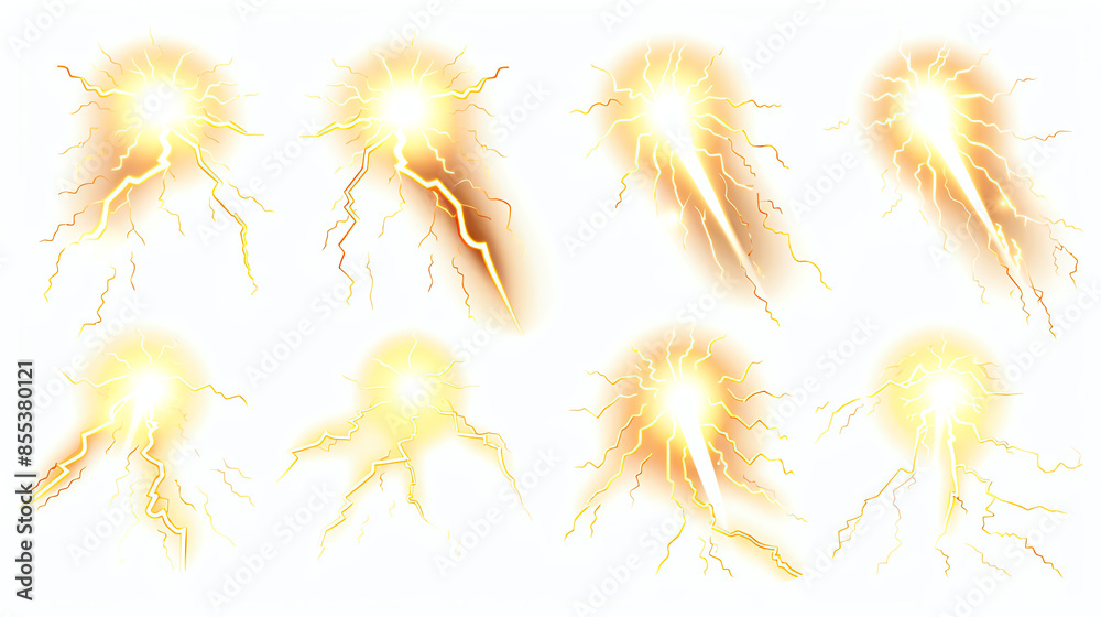 Collection of electrifying energy bursts and lightning effects, ideal ...