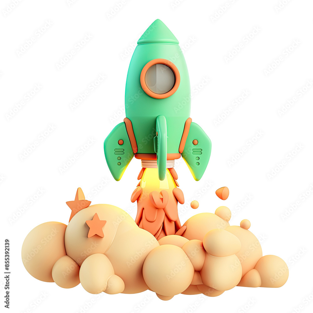 Minimalistic Cartoon Rocket Launch Illustration | Isolated on ...