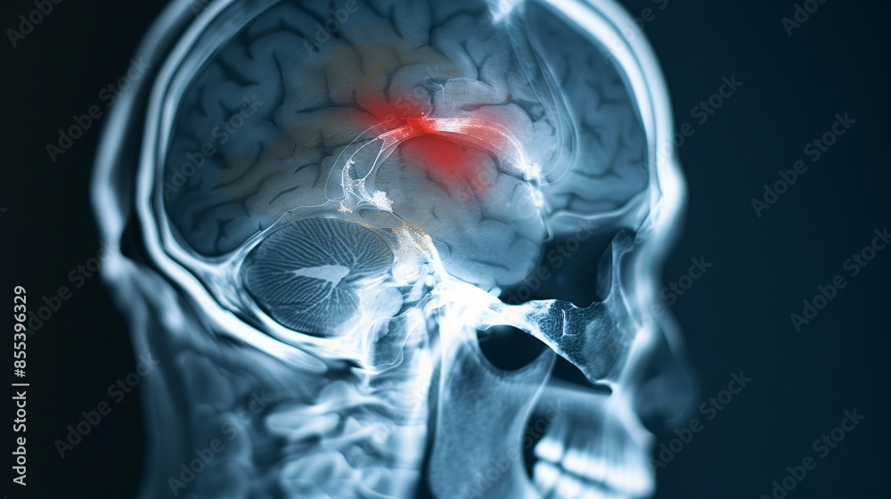 X-ray image highlighting a chronic subdural hematoma Stock Photo ...