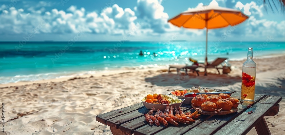 Beach outing with a cookout close up, beach outing theme, vibrant ...