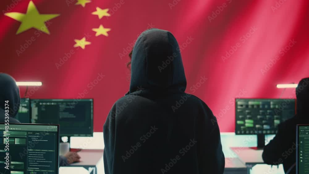 Terrorist person in a Chinese cyber security room hacking national ...