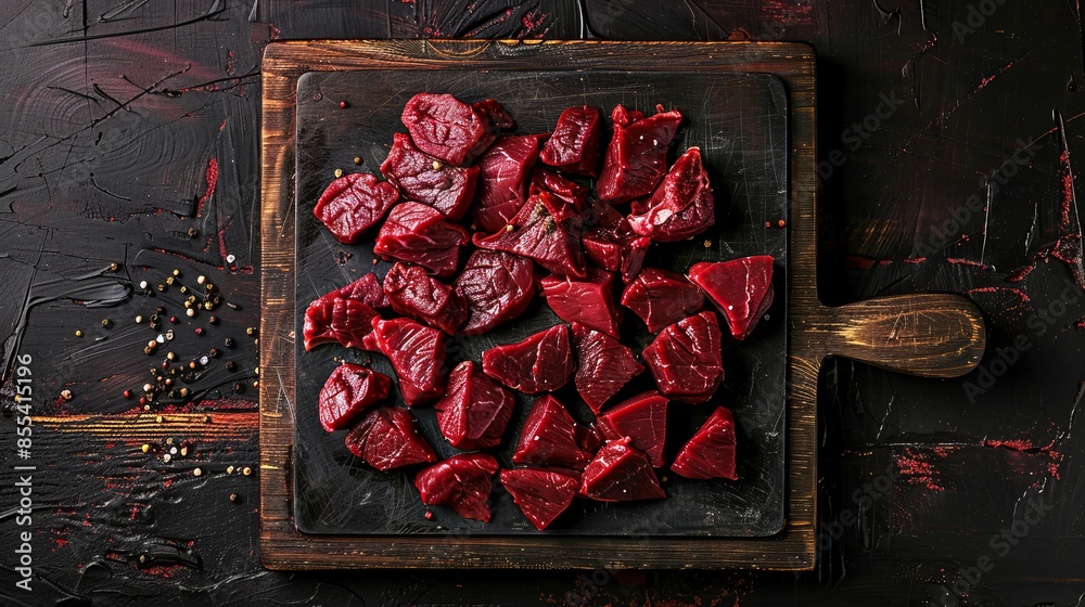 Fatty cuts of red meat on a chopping board, high in saturated fat, top ...