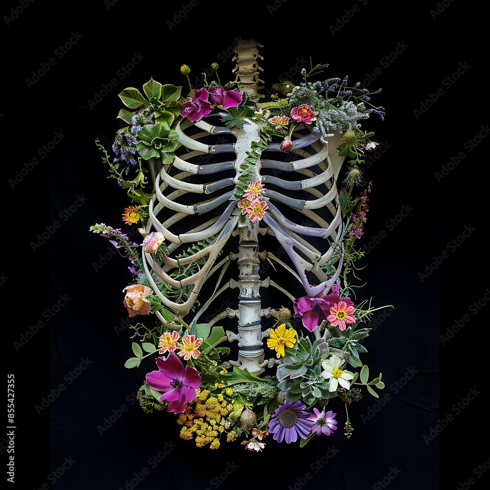 Botanical Human Rib Cage: Human anatomy with flourishing vegetation ...