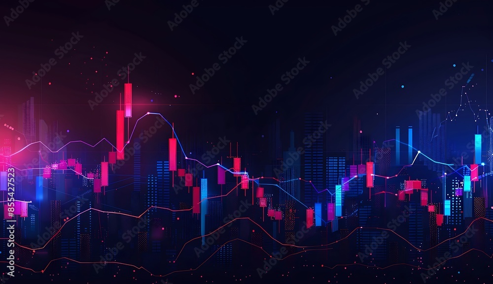 Stock market graph, trading chart background with blue and red ...
