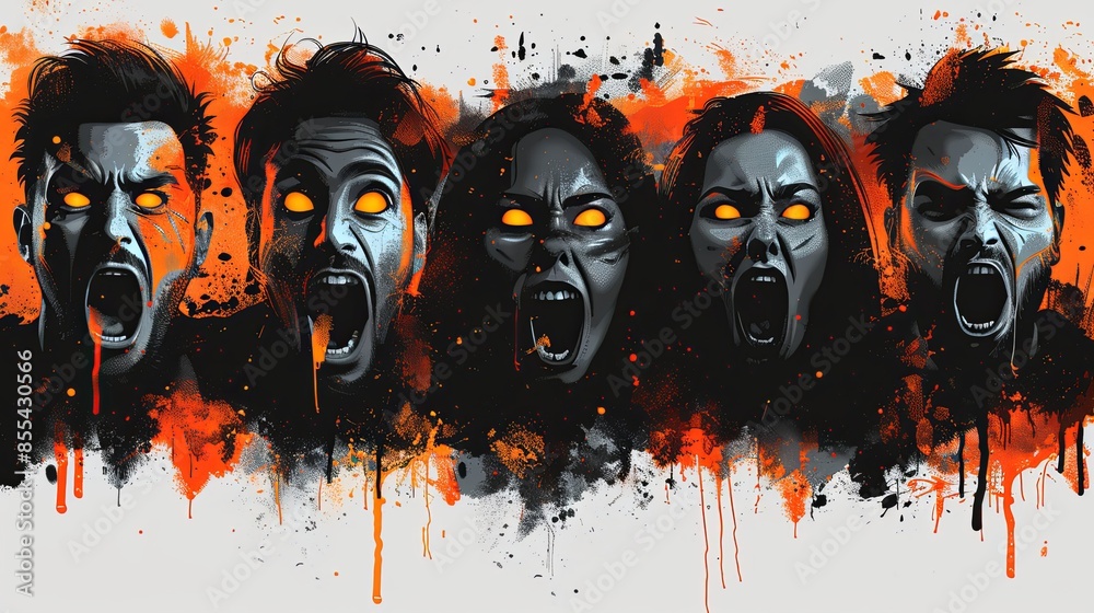Rage, hatred, anger expressions, emotions set. Mad rude aggressive ...