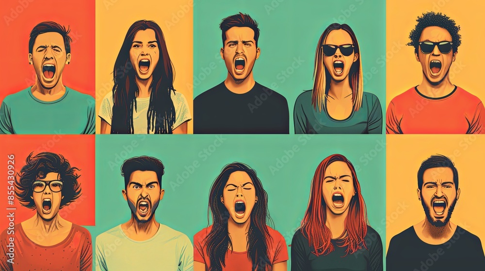 Rage, hatred, anger expressions, emotions set. Mad rude aggressive ...