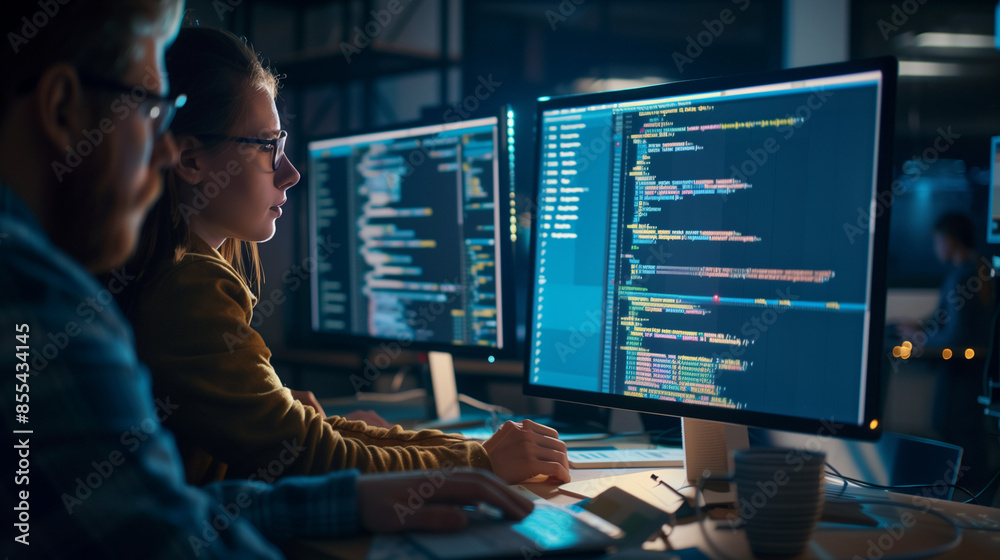 Panorama shot of front-end developer team brainstorming UI and UX ...