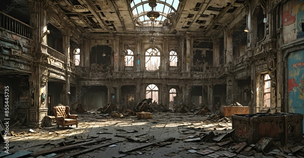 abandoned gothic palace house mansion building interior. post ...